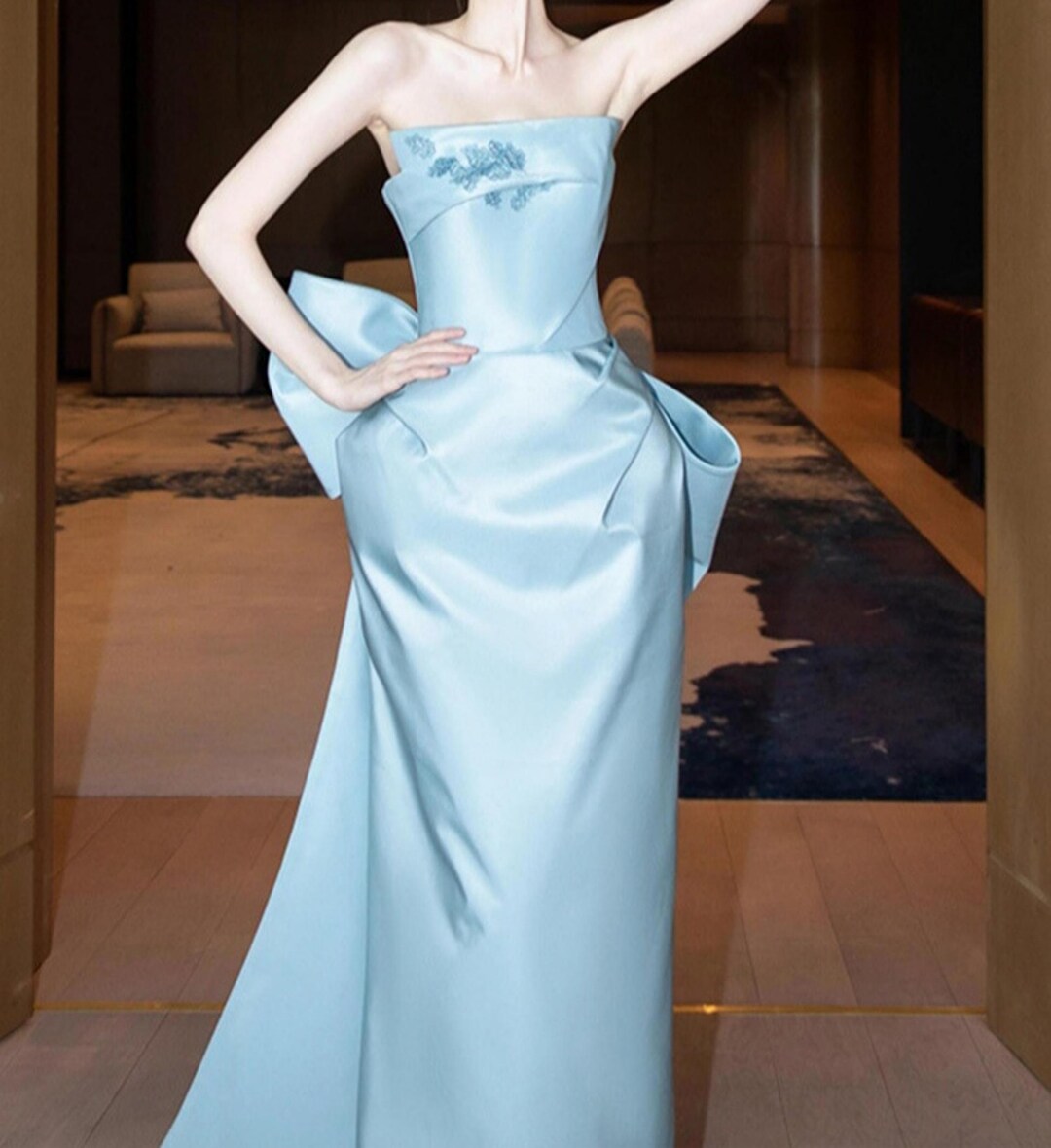 Fairy Blue Tube Prom Gown,bow Tie Prom Dress,satin Prom Gown,prom Dress ...