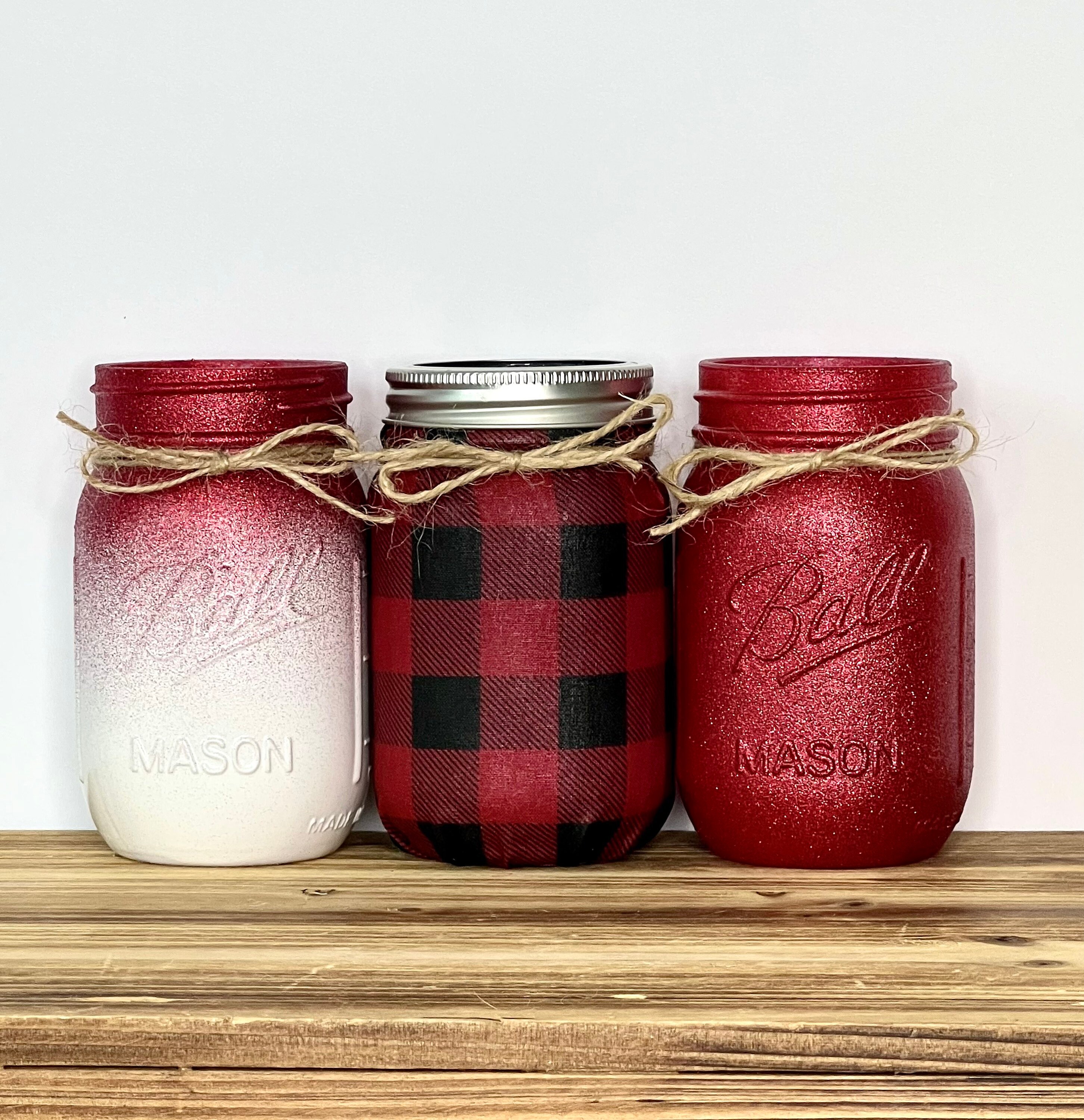 Red and Black Plaid, Red Glitter Mason Jar, Red and Black Buffalo Plaid ...