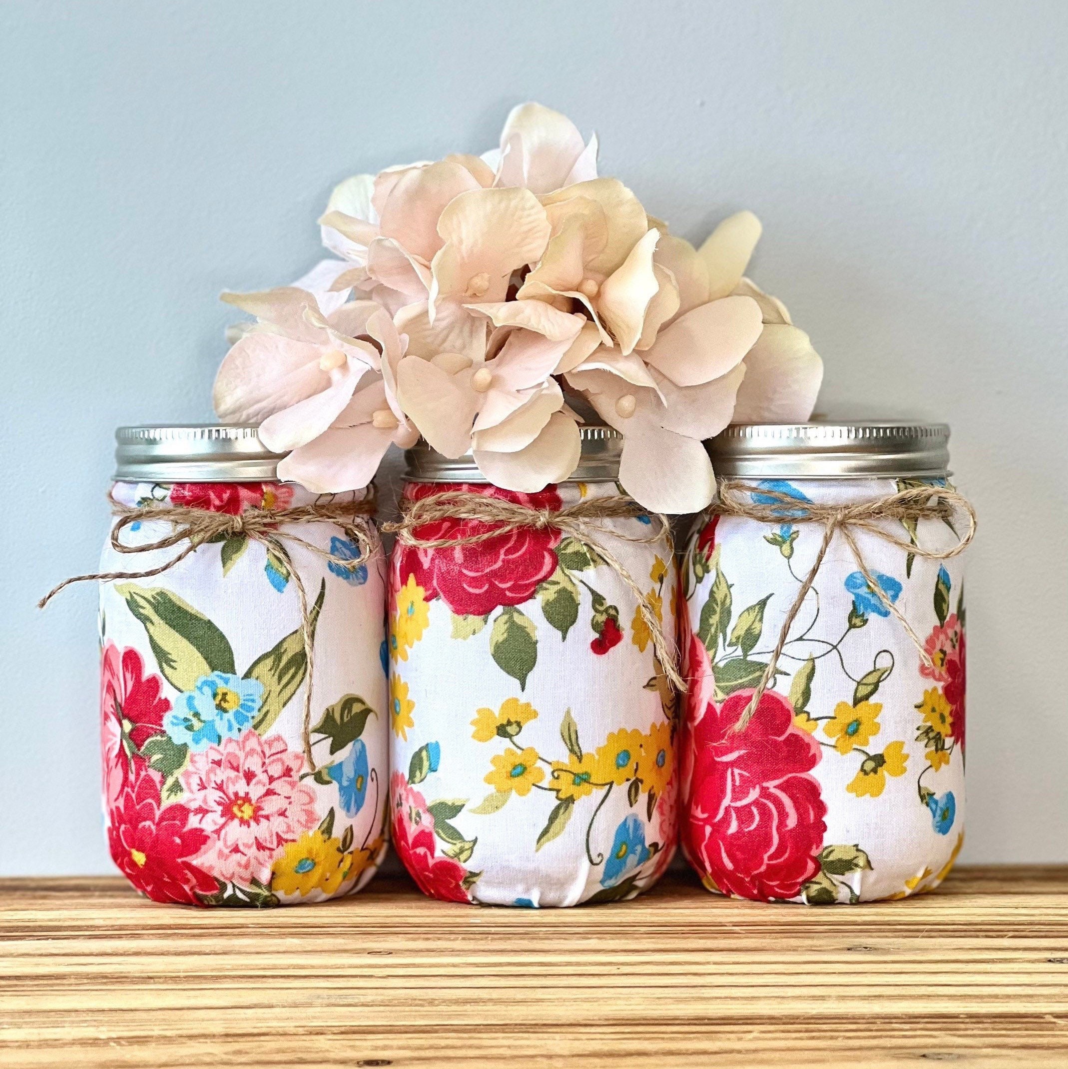 Floral Mason Jar, Spring Home Decor, Centerpiece With Flowers, Bridal ...