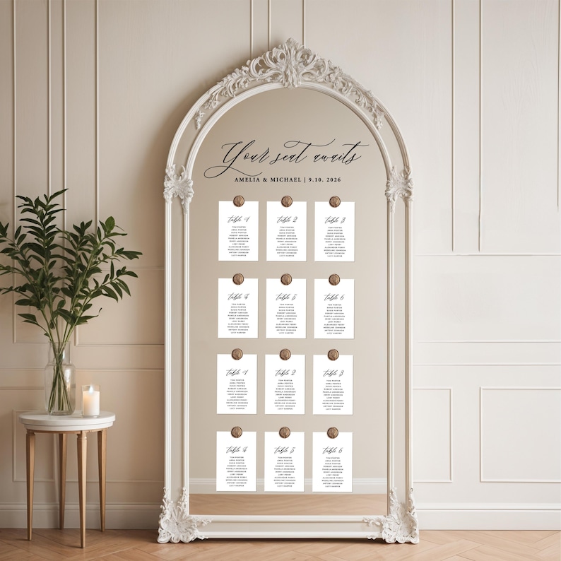 Wedding Mirror Seating Chart Decal With Table Cards Wedding Mirror ...