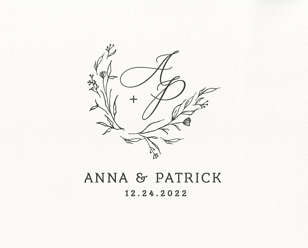 Wild Flower Wreath Wedding Logo Kit, Botanical Wedding Monogram Design ...