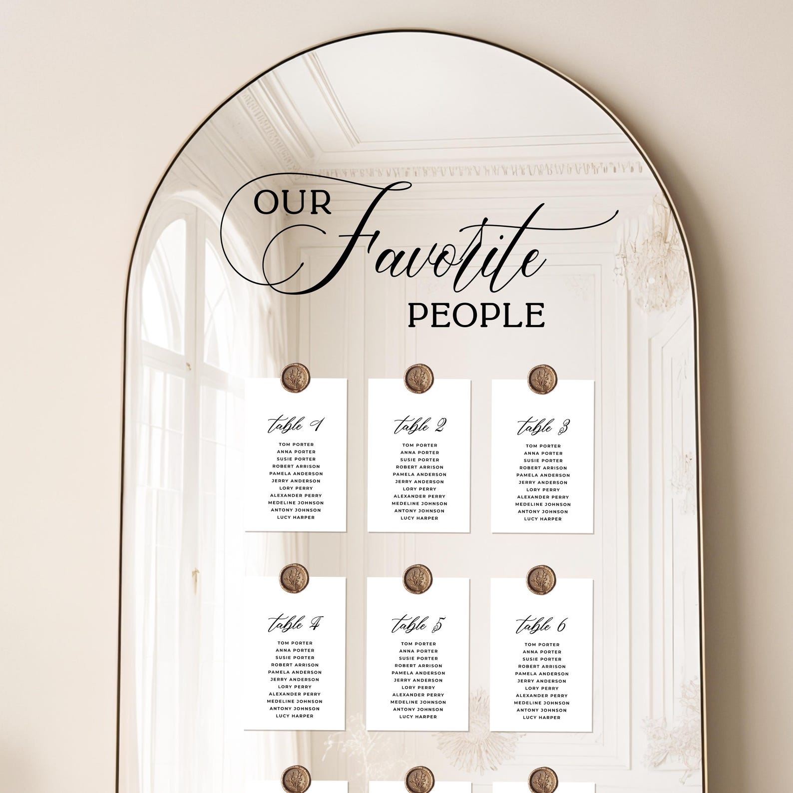 Our Favorite People Wedding Seating Chart Mirror Decal Wedding Mirror ...