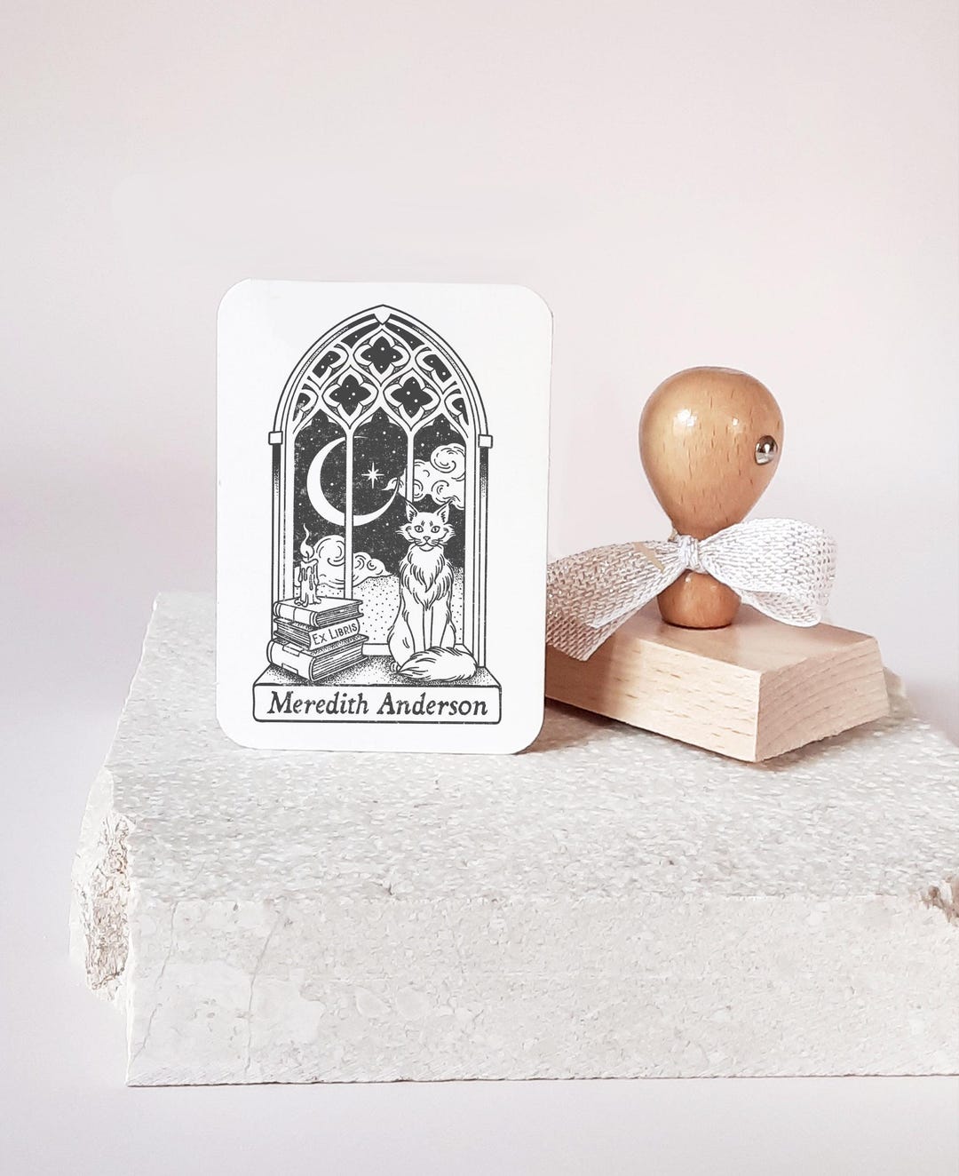 Personalized Dark Academia Cat Book Stamp Custom Ex Libris Bookplate ...