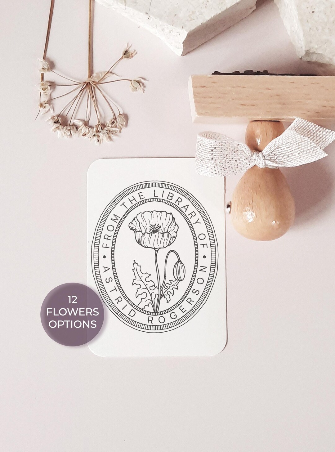 Birth Month Flower Library Stamp Book Ex Libris Self Inking Bookish ...