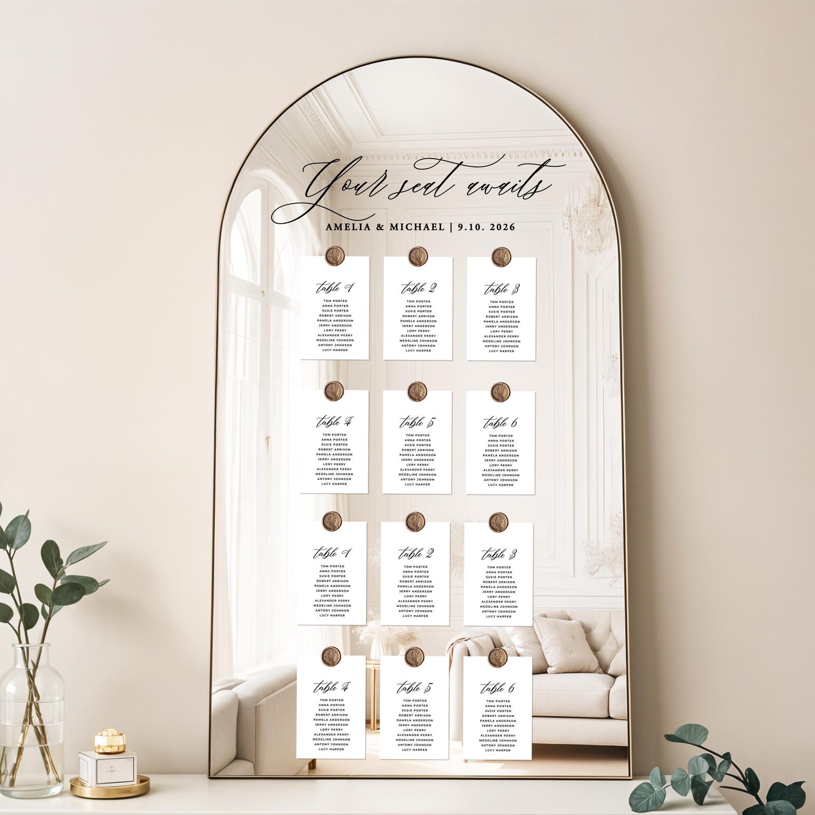 Our Favorite People Wedding Seating Chart Mirror Decal Wedding Mirror ...