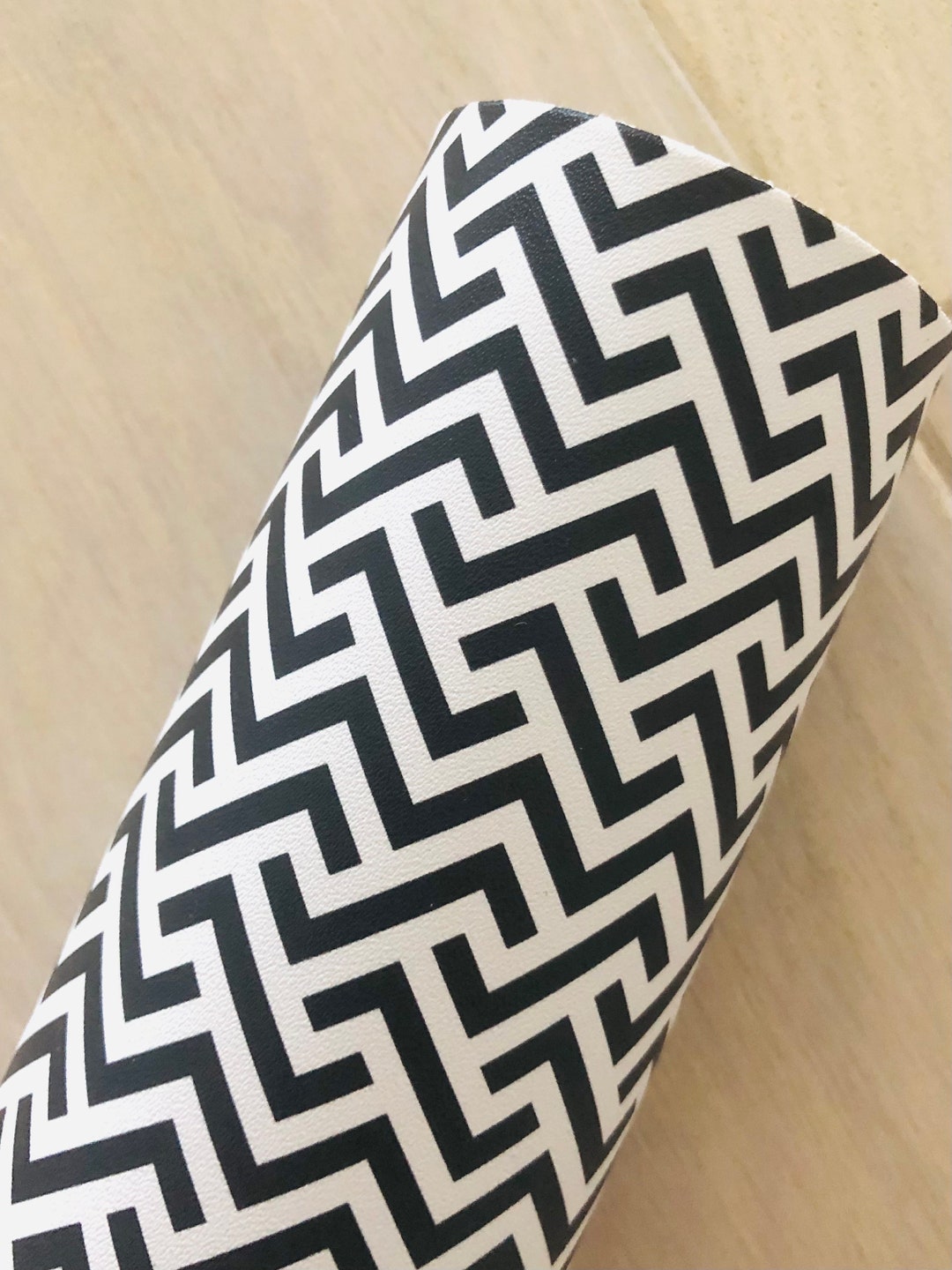 Herringbone Shape, Black and White Design, Printed Smooth Faux Leather ...