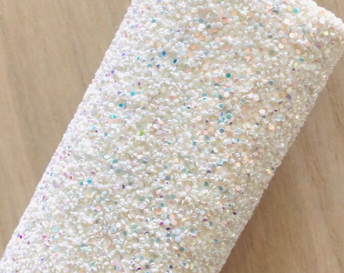 White Glitter Fabric, Iridescent Glitter Fabric, White Faux Glitter ...