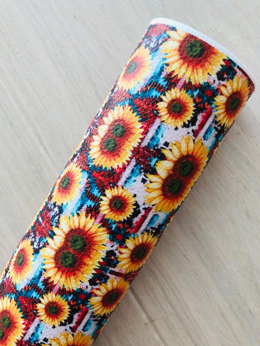 Sunflower, Tribal Design, Western Design, Printed Pebbled Faux Leather ...