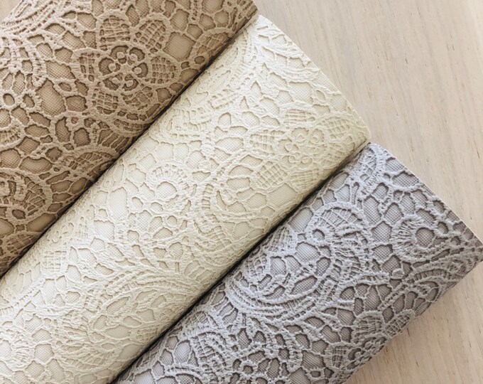Lace Embossed Faux Leather Sheet, Textured, Floral, Materials for Hair ...