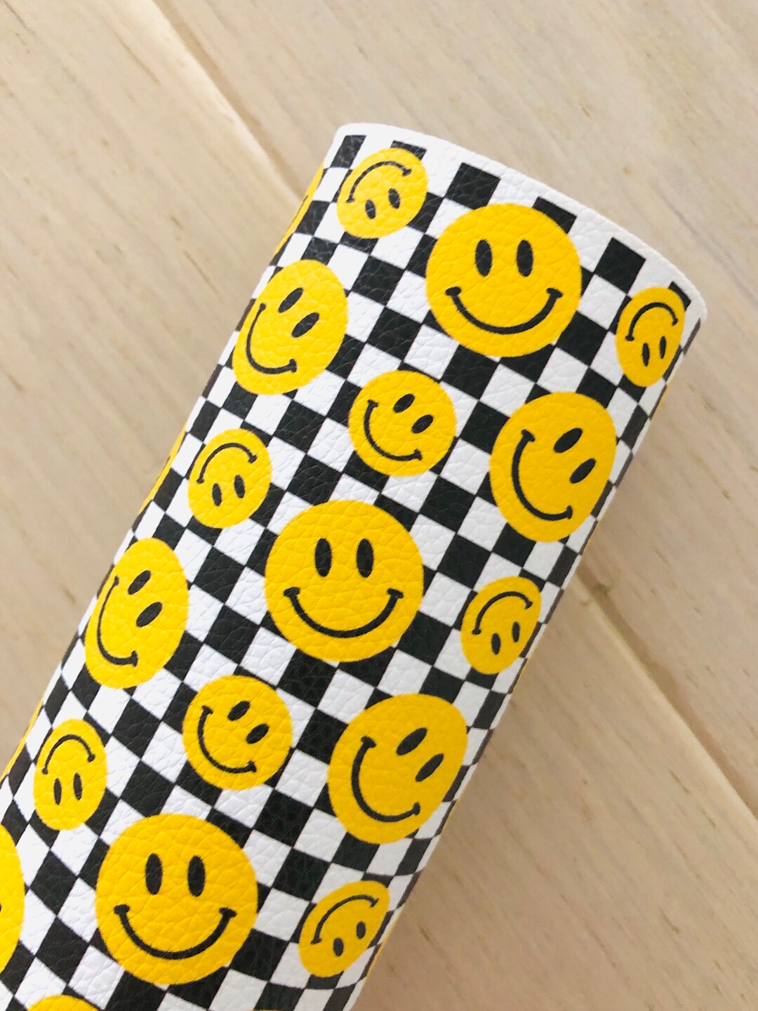 Smiling Face, Retro, Black Checker, Printed Pebbled Faux Leather ...