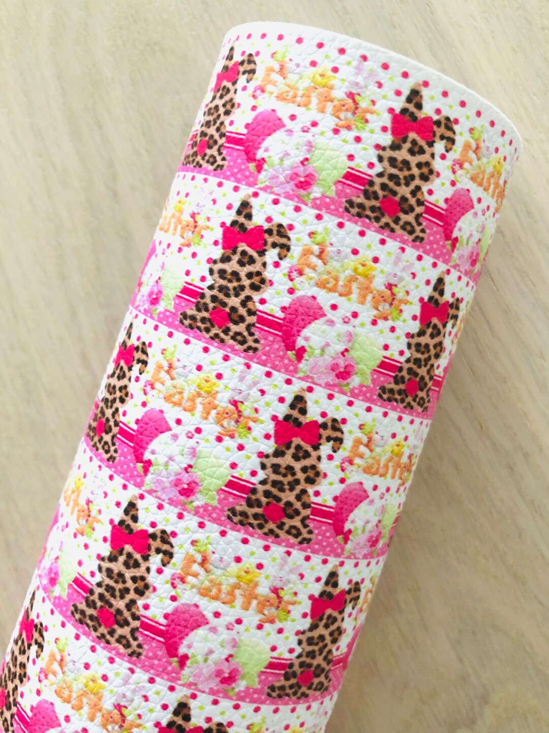 Leopard Bunny and Easter Eggs Pebbled Faux Leather, 12x8, 12x26 - Etsy