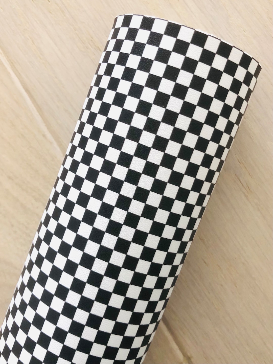 Black and White Checker Board Design Printed Smooth Faux Leather, 12x8 ...