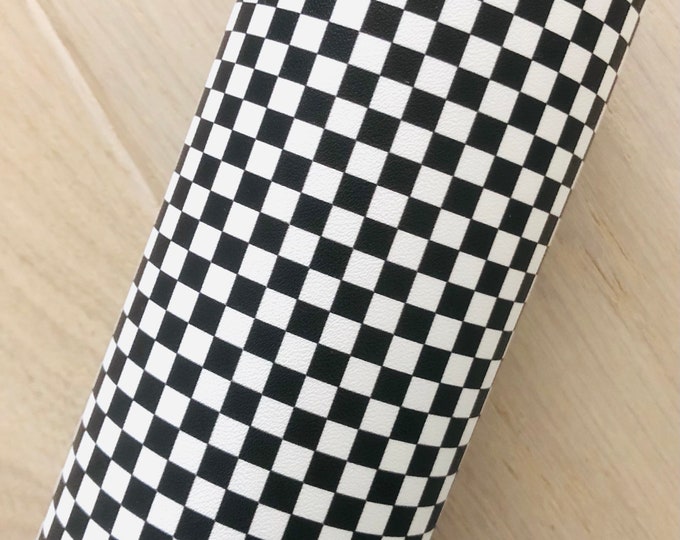 Black and White Checker Board Design Leather, Printed Smooth Faux ...