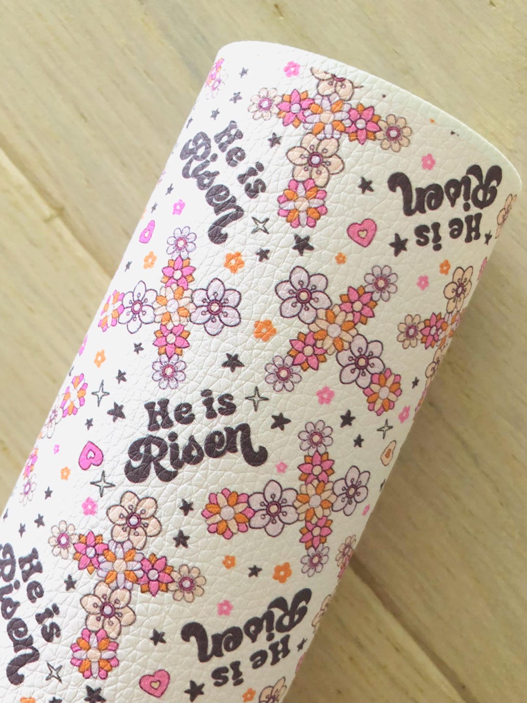 Cross, Easter, He is Risen, Flowers, Smooth Faux Leather, Religion ...