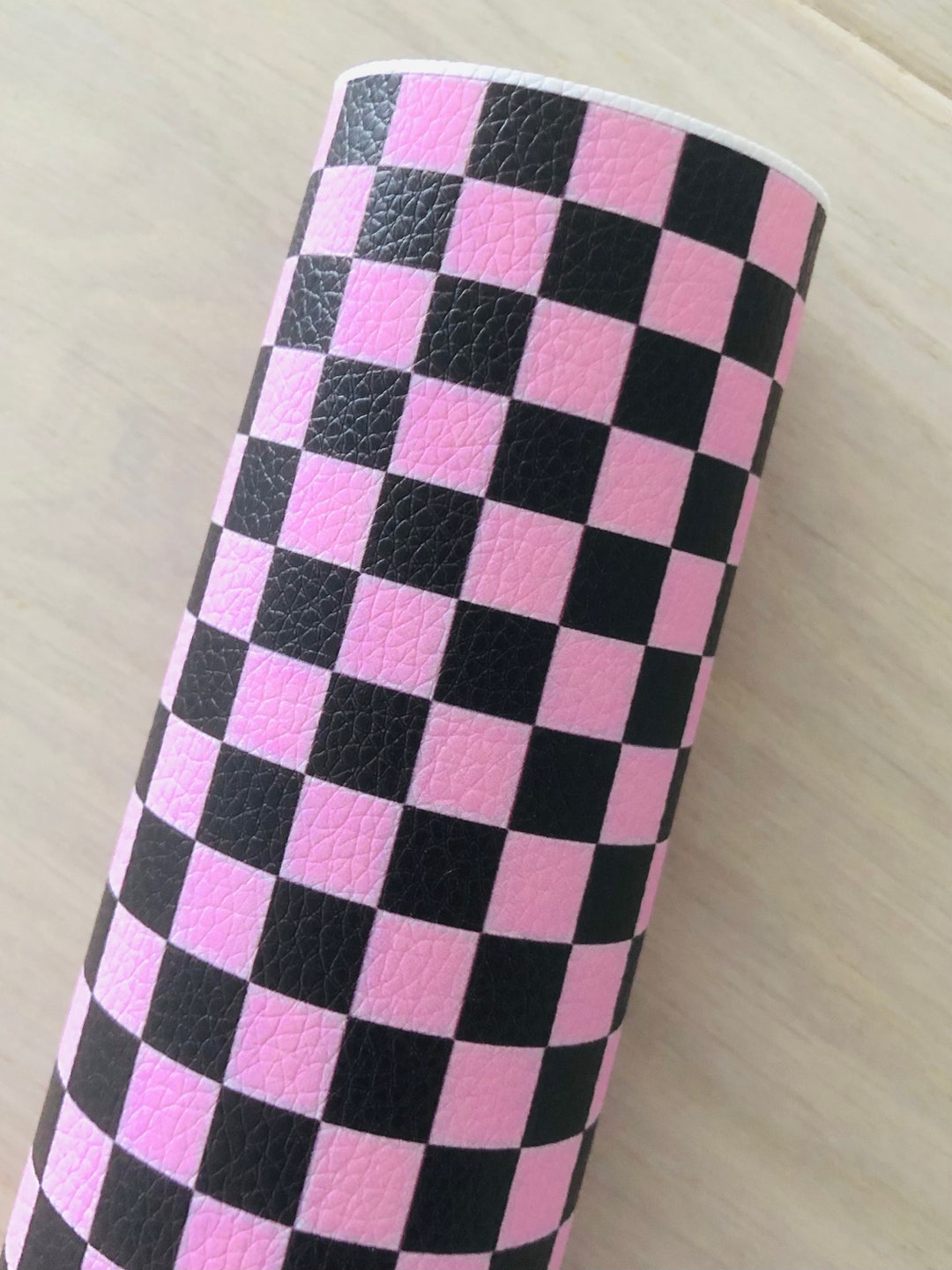 Pink and Black Checker Board, Pebbled Faux Leather, 12x8, 12x26, 12x52 ...