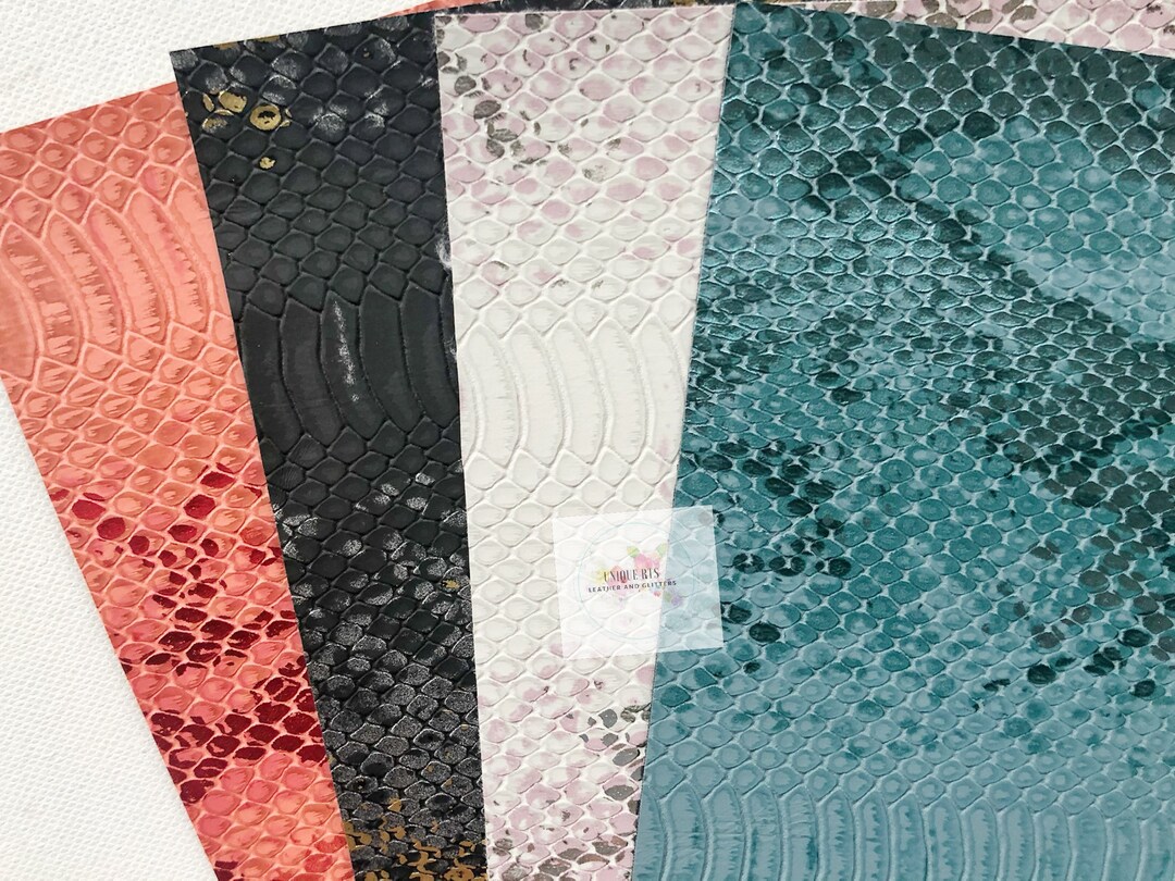 Metallic Snake Skin Faux Leather Sheet, Textured PU Leather, Leather ...