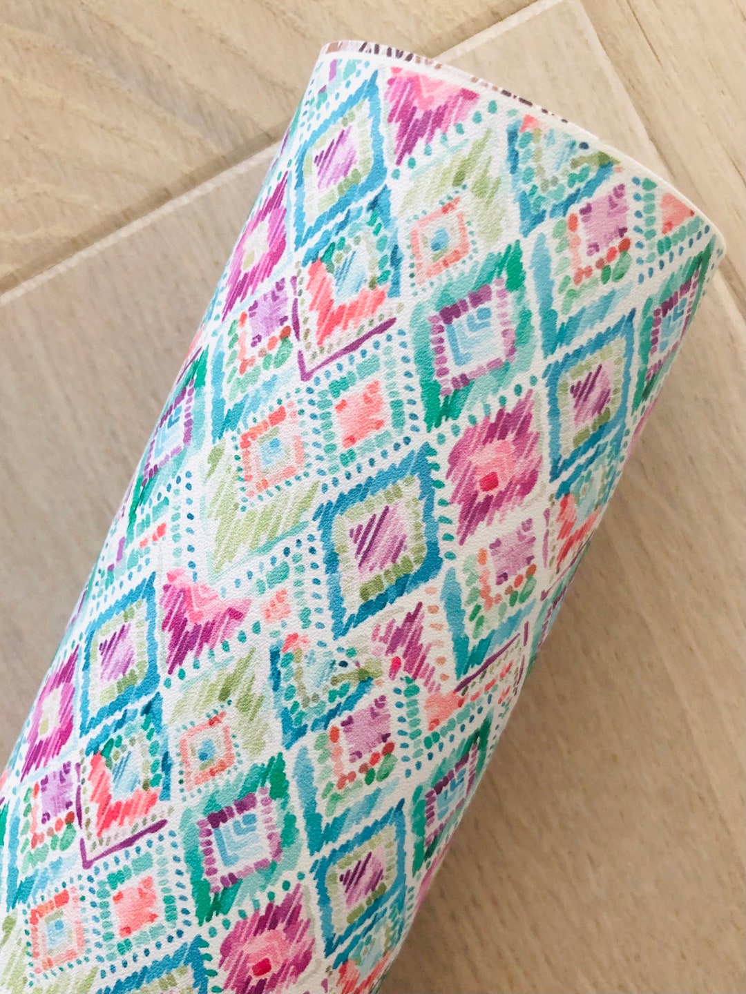 Ikat Pattern, Pink and Green Abstract Design, Smooth Faux Leather, 12x8 ...