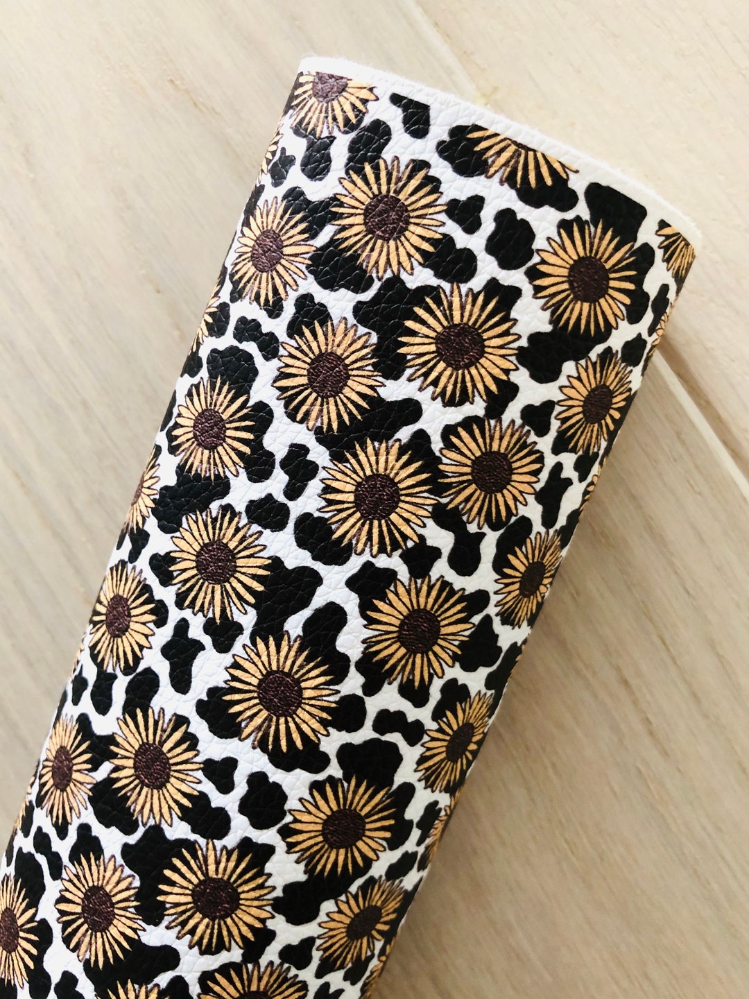 Sunflowers, Cow Print, Pebbled Faux Leather Sheet, Supplies for Hair ...