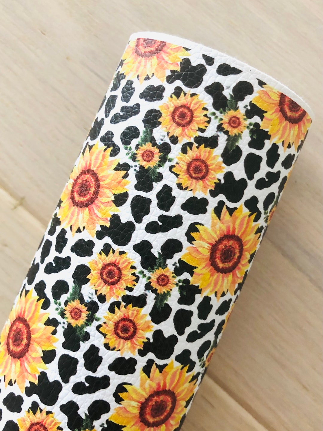 Sunflowers, Cow Print, Printed Pebbled Faux Leather, Supplies for Hair ...