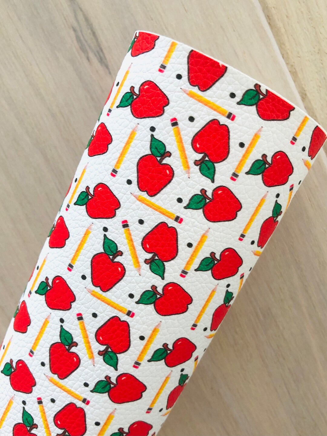 Apples, Back to School, Pencil, Printed Pebbled Faux Leather, Hair Bow ...