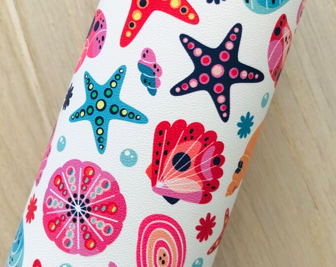 Sea Stars, Shells, Bubbles, Ocean Animals, Printed Smooth Faux Leather ...