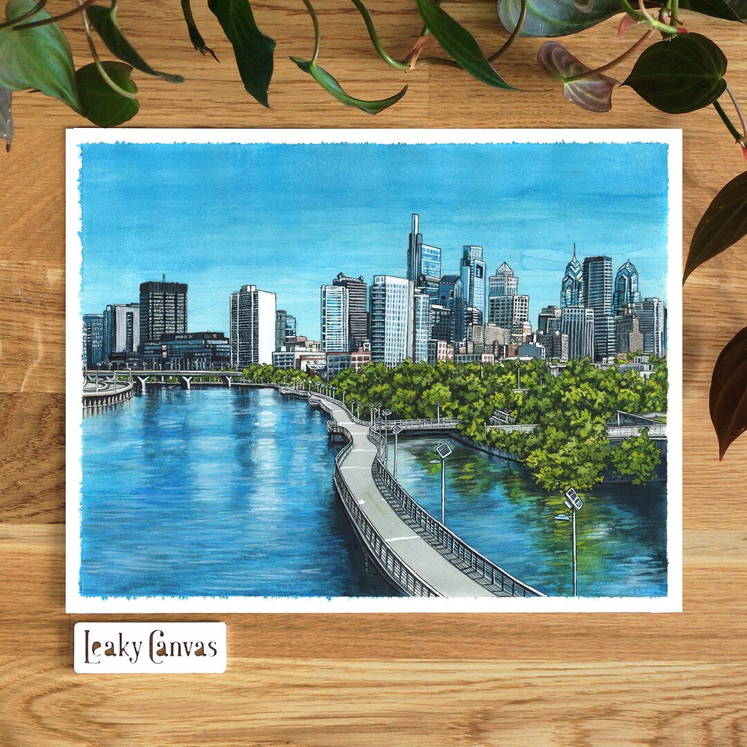 Original Painting Art | Philly Skyline | 11" X 14" | Philadelphia ...