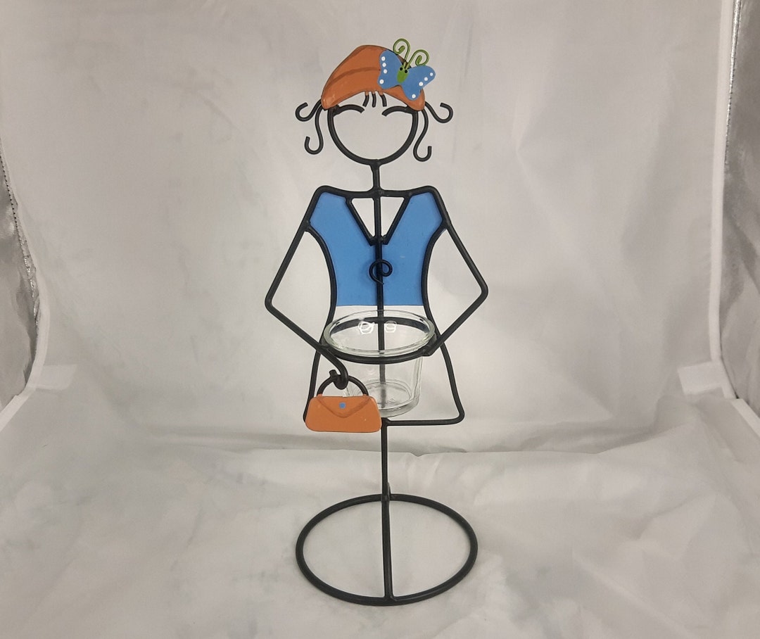 Stick Figure Lady Woman Black Wire Sculpture Tea Candle Holder - Etsy