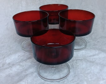 4 X Retro Luminarc French Ruby Red Glass Dessert Dishes - Etsy