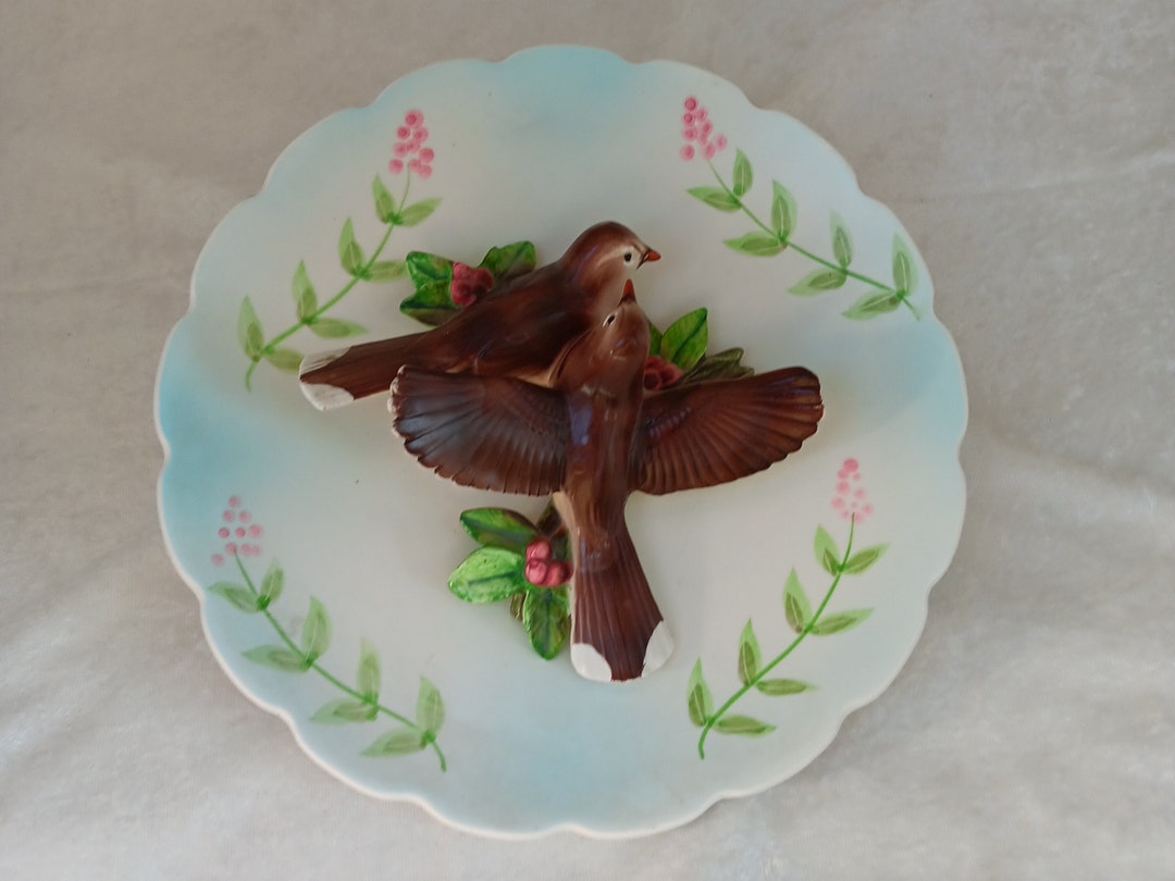 Vintage Lefton 3D Robins Decorative Wall Art Plate With Birds #532 - B ...