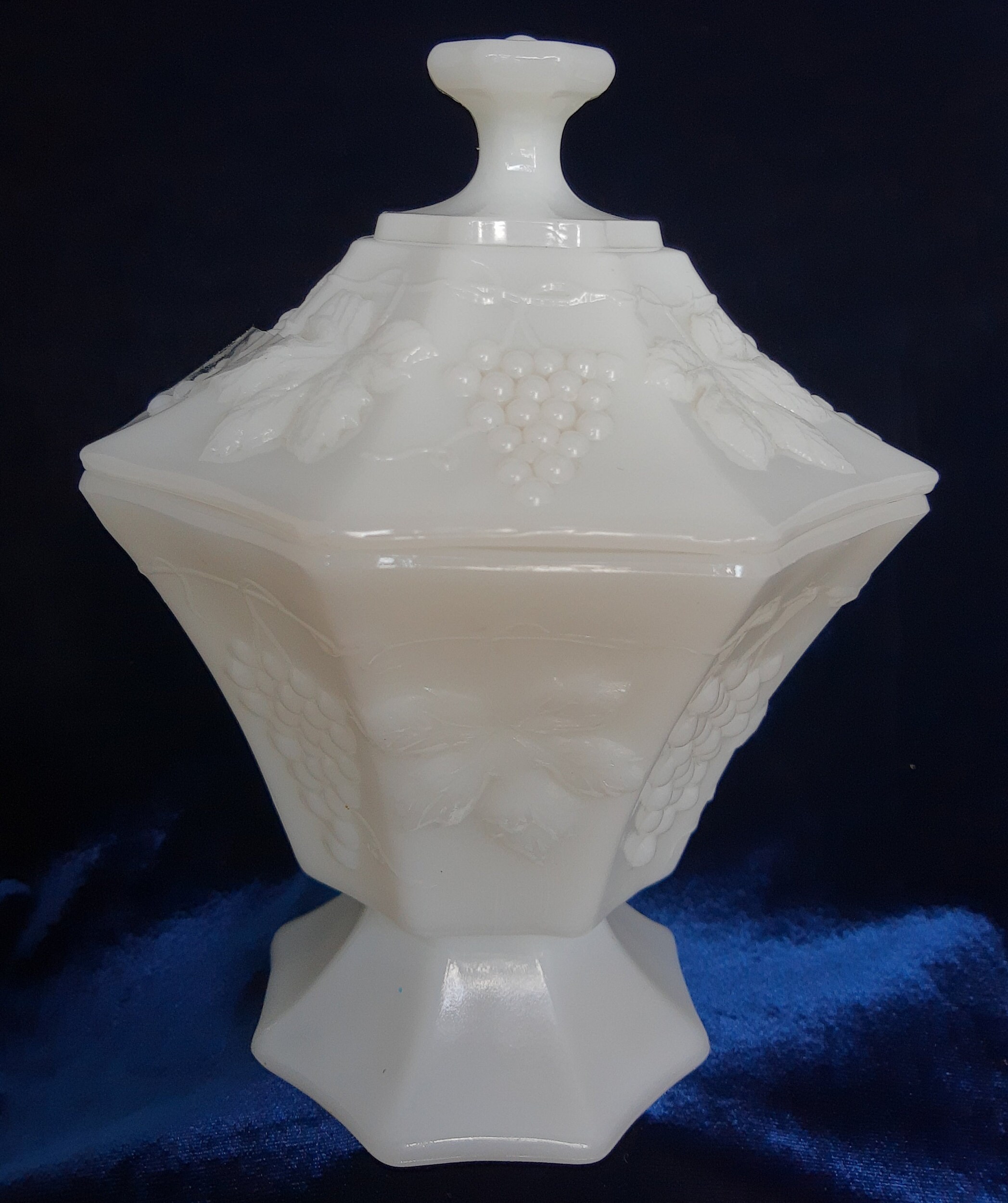 Vintage Embossed Fruit Octagon Milk Glass Candy Dish Compote | Etsy