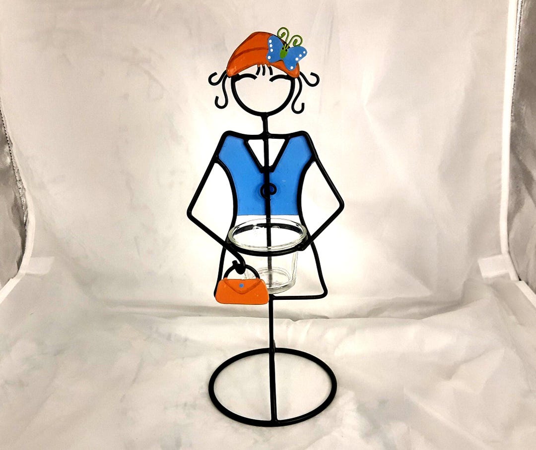 Stick Figure Lady Woman Black Wire Sculpture Tea Candle Holder - Etsy