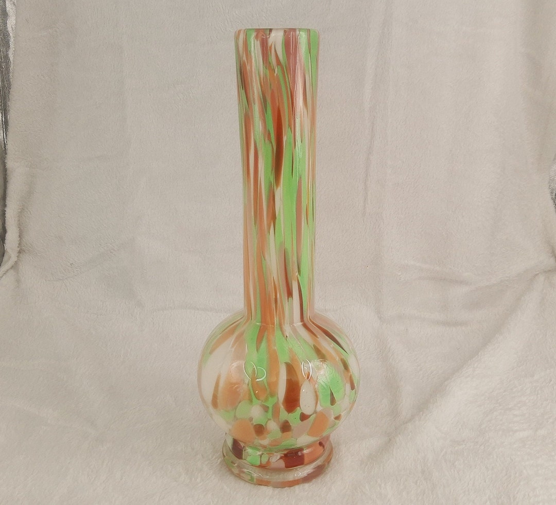 SPLATTER GLASS VASE Small Hand Blown Green and Beige Splatter - Etsy