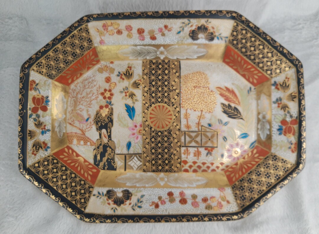 GORGEOUS Heavy Colorful Octagon Shaped Porcelain Platter Made in China ...