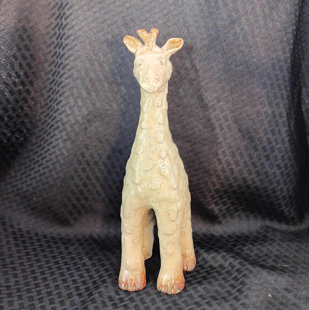 Vintage Stoneware Pottery Enameled Ceramic Beige Giraffe Figurine ...