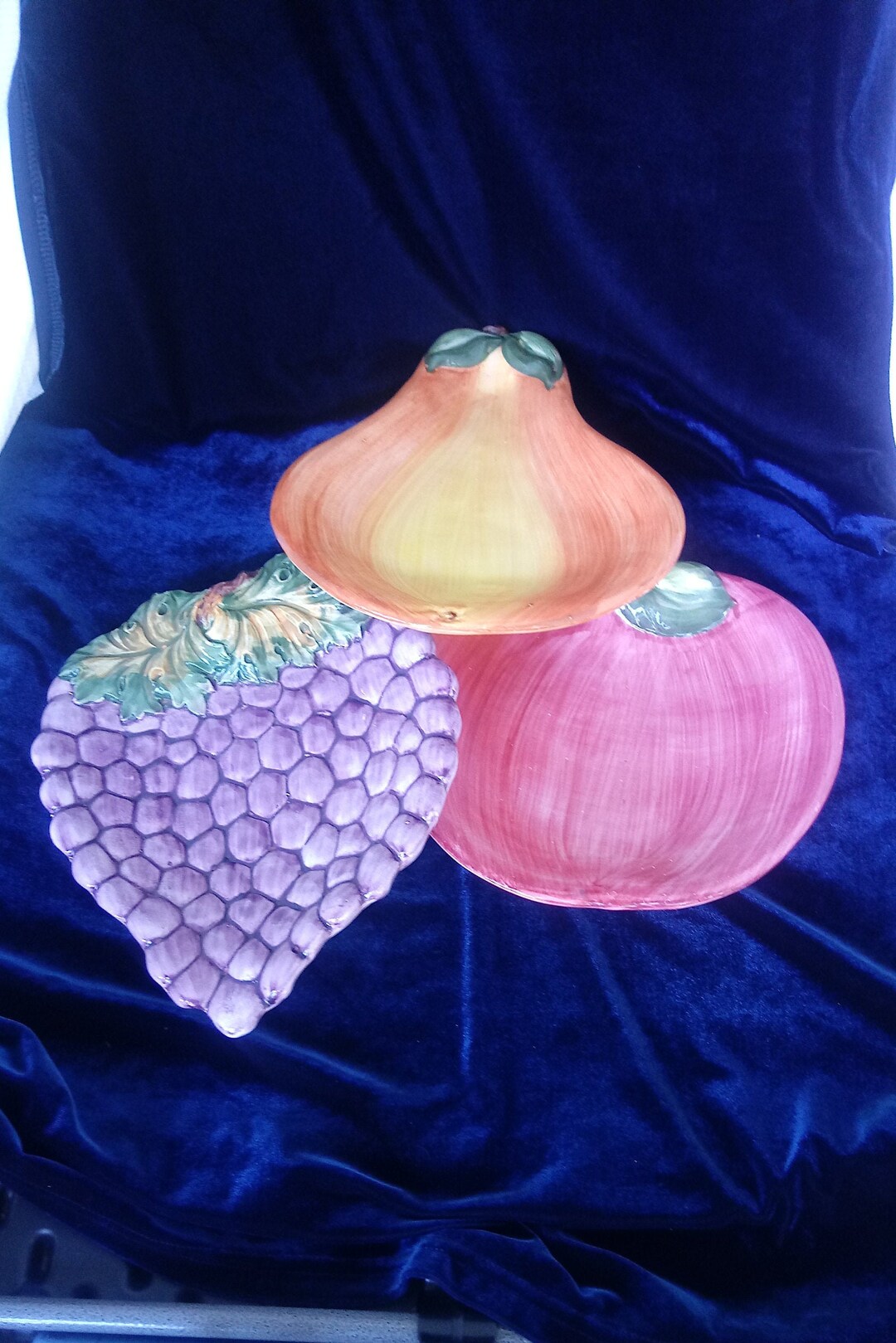 EXTRA LARGE PLATTERS 3 Hand Painted Vintage Fruit Shaped Grapes Pear ...