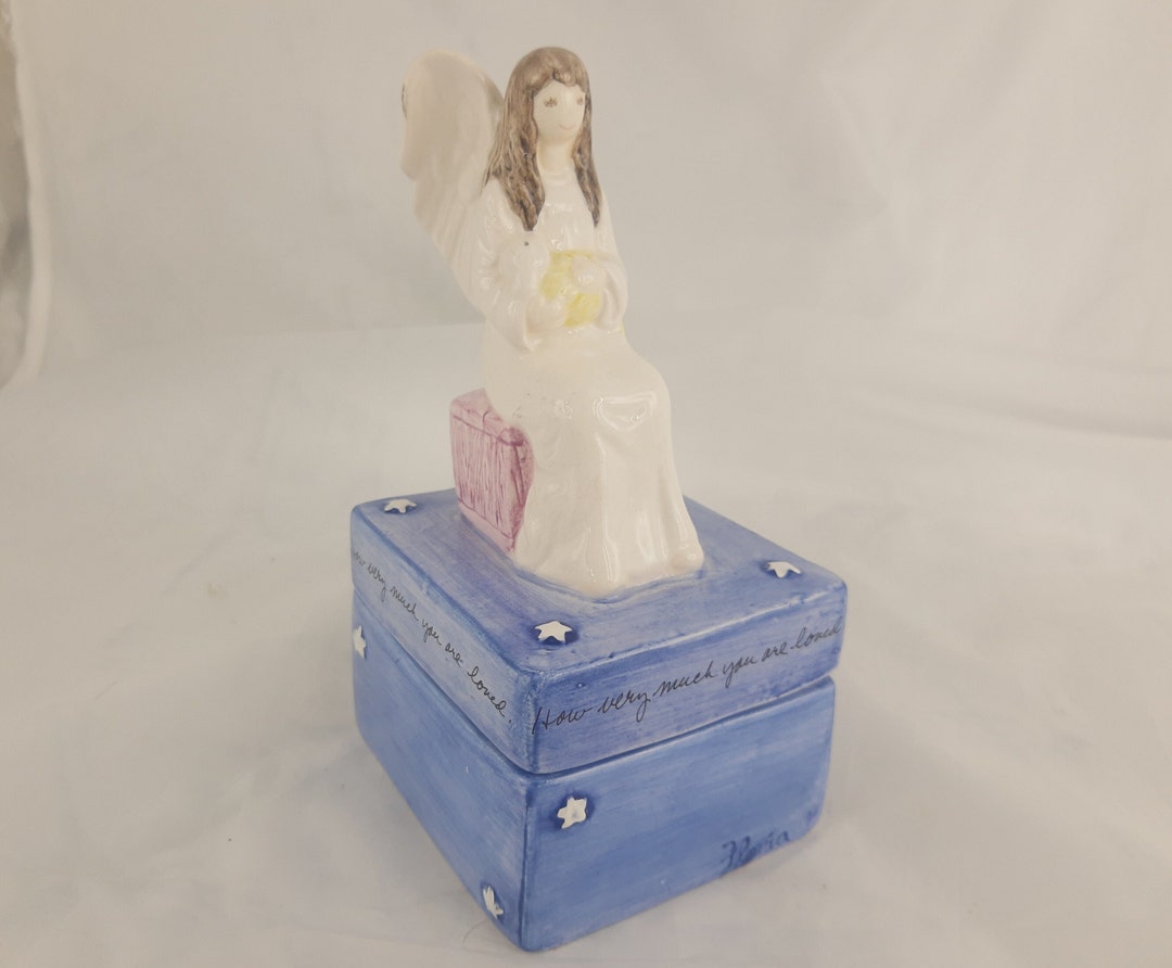 UNIQUE TRINKET BOX! Odd Hand Painted Ceramic Angel With Rabbit You Are ...
