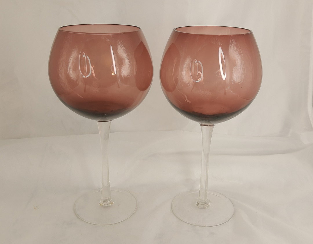 VINTAGE PURPLE GOBLETS Set of 2 Large Vintage Hand Blown Purple Glass ...