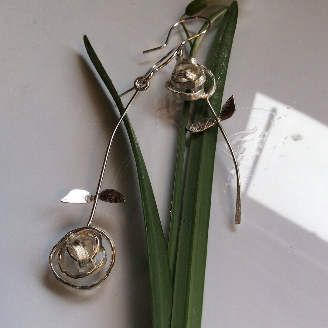 Topsy Turvy Rose Drop Earrings Made From Fine and Sterling - Etsy