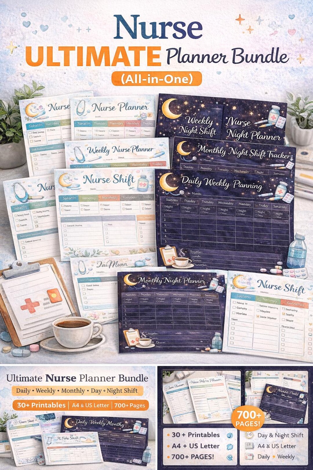 Nurse Planner Bundle | Daily, Weekly, Night Shift (digital PDF ...