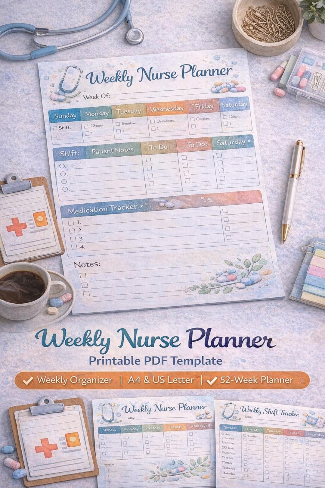 Weekly Nurse Shift Planner, Printable Schedule Tracker (PDF Download A4 ...