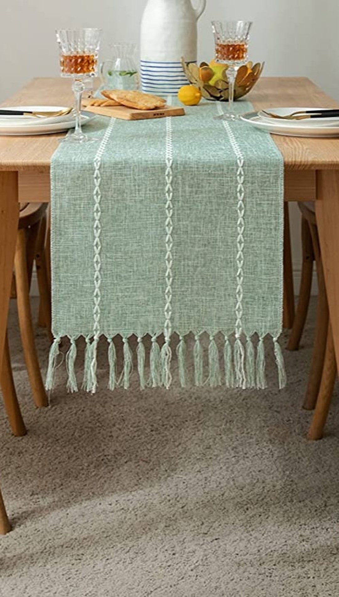 Green Table Runner Farmhouse Table Runner Boho Table - Etsy