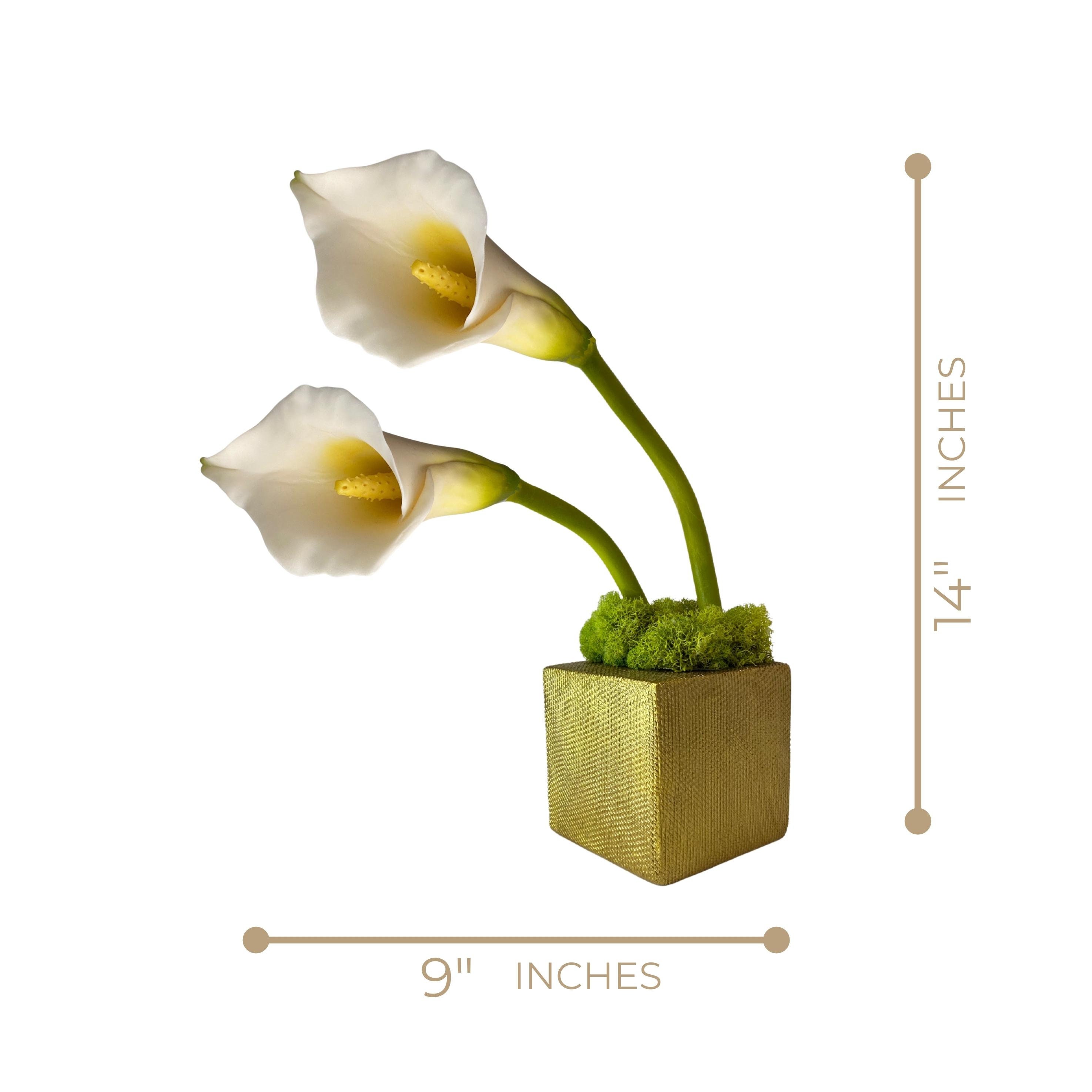 Handmade White Calla Lily Porcelain Art Object, Cube Vase, Gold White ...