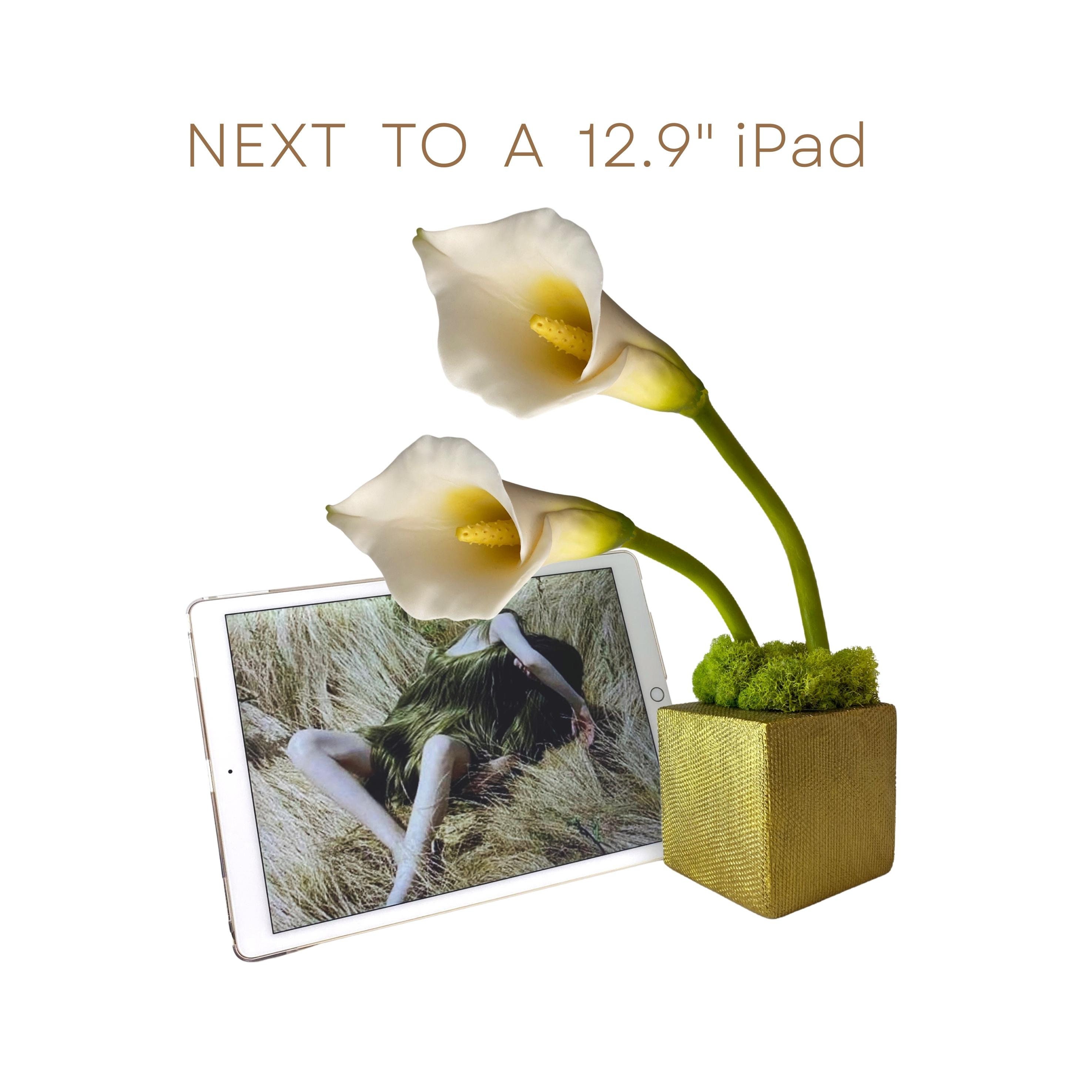 Handmade White Calla Lily Porcelain Art Object, Cube Vase, Gold White ...