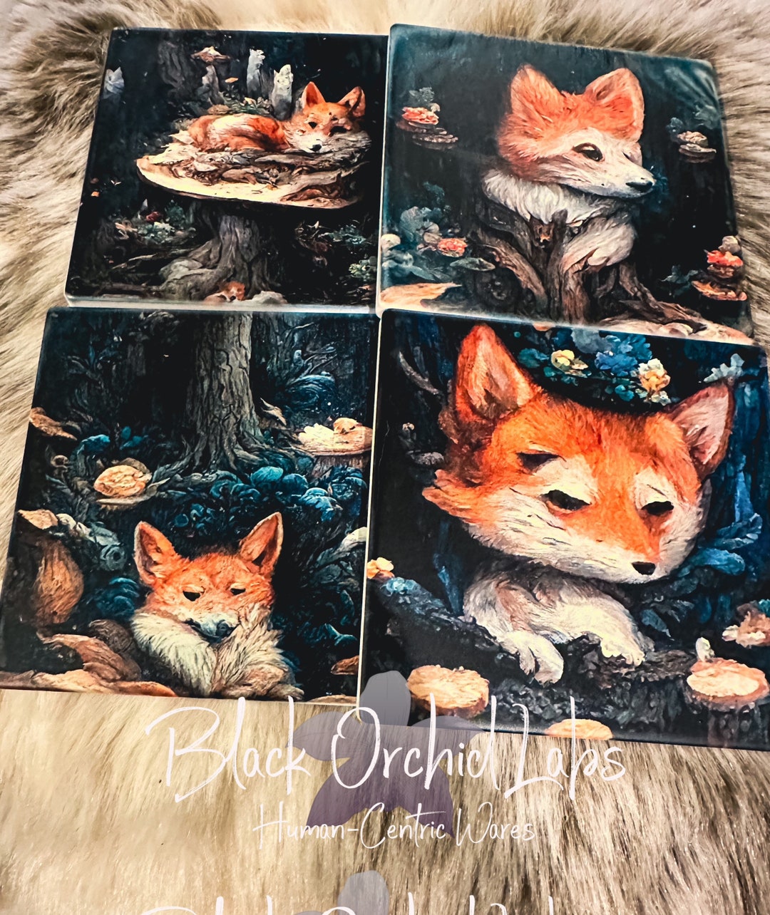 Cottagecore Fox Set of 4 Sandstone Coasters, Furniture and Decor ...