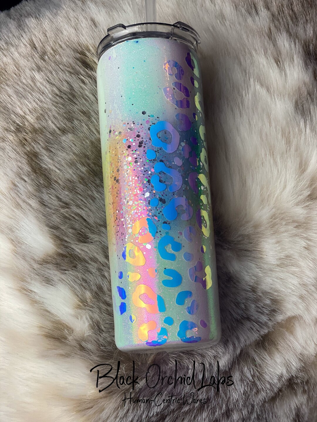 Rainbow Leopard Tumbler, Colorful Cheetah Print Travel Mug, Holographic ...