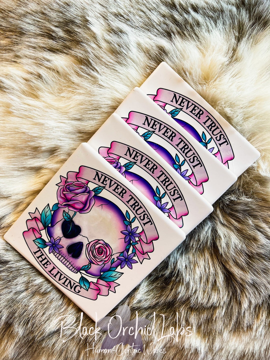 Pastel Goth Set of 4 Sandstone Skull Coasters, Skull Goth Coasters ...