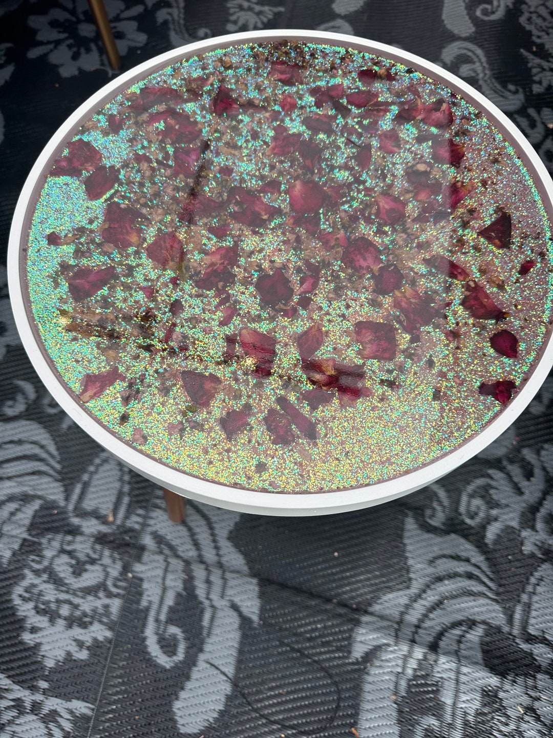 Original Art Pink Roses End Table, Resin Art Side Table, 3D Art ...