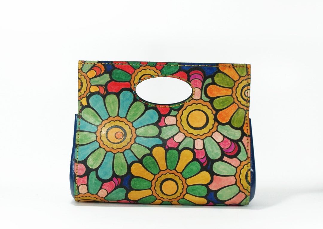 Genuine Leather Clutch, Hand-painted Leather Clutch, Boho Style Clutch ...
