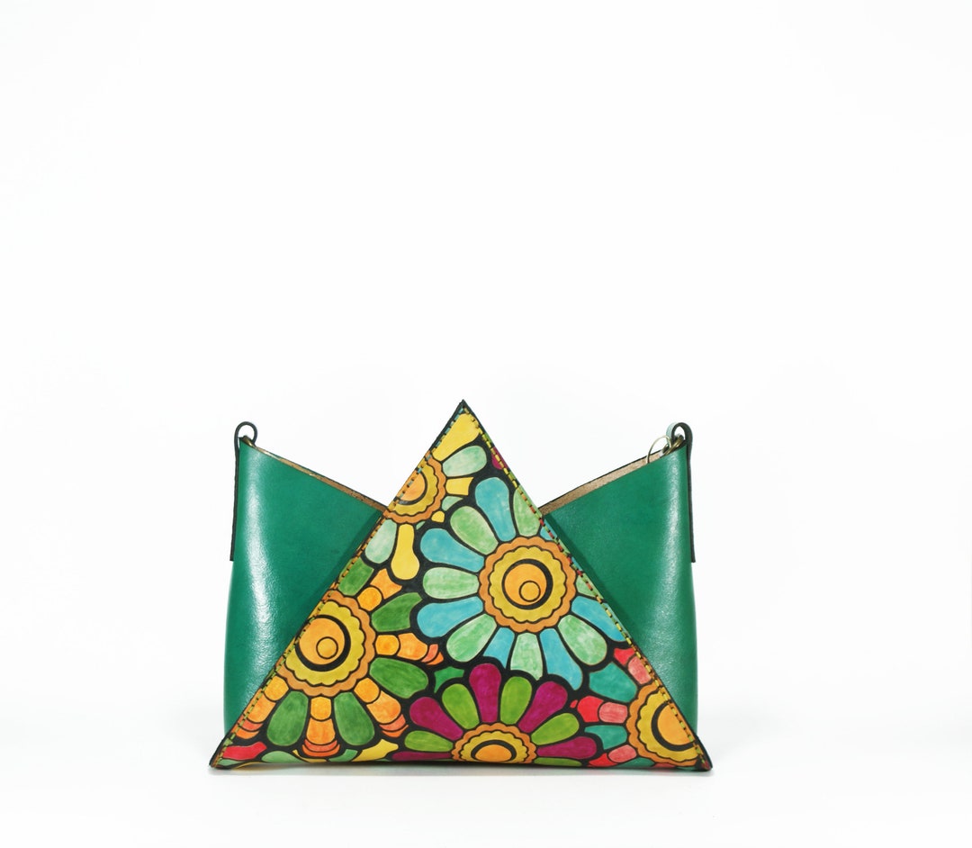 Genuine Leather Clutch, Hand-painted Leather Clutch, Boho Style Clutch ...