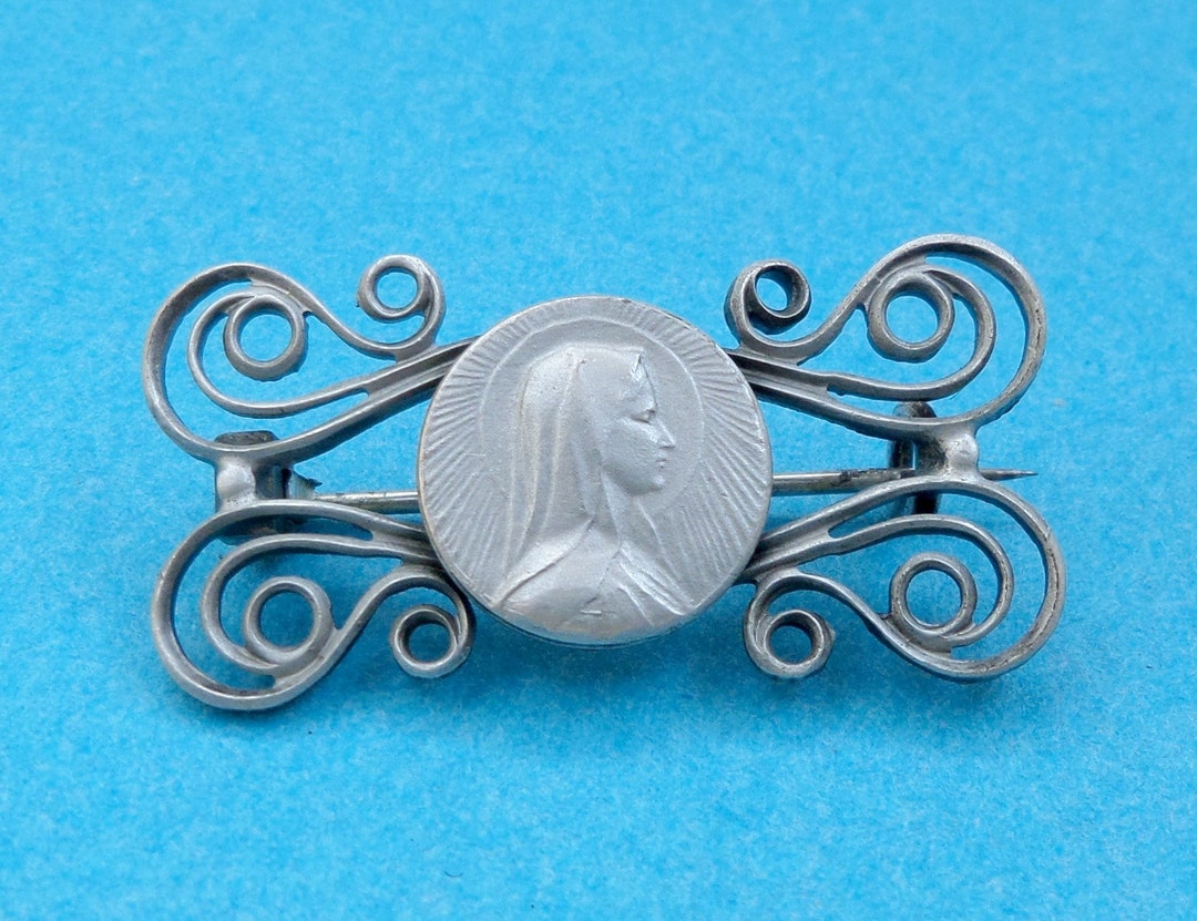 St Mary. Antique Religious Filigree Brooch. - Etsy